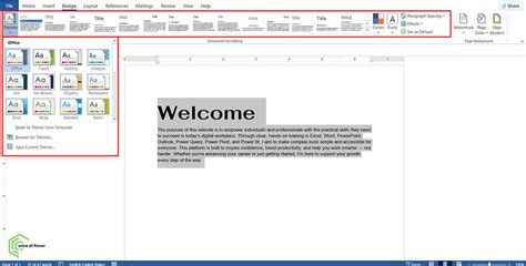 Ms Word Document Formatting Group In The Design Tab To Work With The Design Of The Main Page