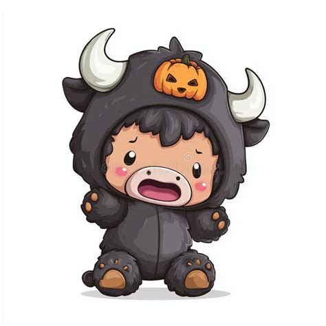 Hilarious Halloween Bison Sublimation Design In Chibi Style For Mens