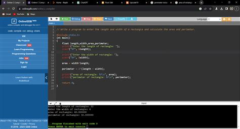 C Program To Enter The Length And Width Of A Rectangle And Calculate