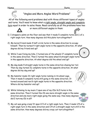 Angles Word Problems Plus Angles Degrees And Measurement Teaching Resources