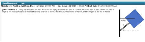 Solved A Long Rod Of Length L And Mass M Has One End