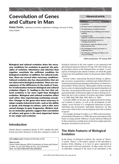 Pdf Coevolution Of Genes And Culture In Man
