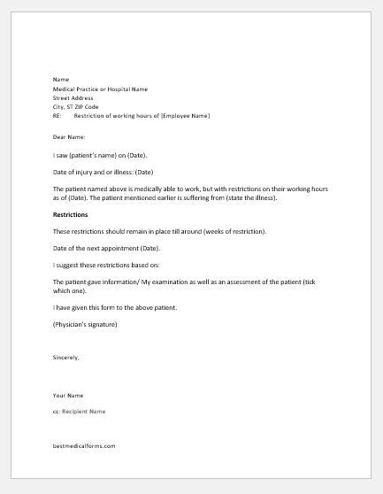 Doctors Note For Work Restrictions Doctors Note For Work