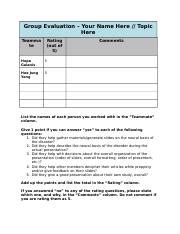 Evaluating Group Performance Rating And Review Of Teammates Course Hero