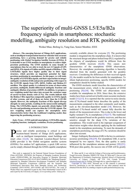 Pdf The Superiority Of Multi Gnss L5e5ab2a Frequency Signals In Smartphones Stochastic