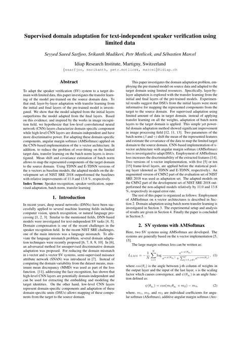 Pdf Supervised Domain Adaptation For Text Independent Speaker Verification Using Limited Data
