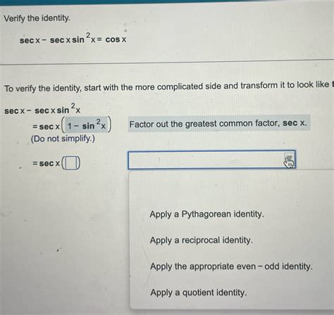 [solved] Verify The Identity Sec X Sec X Sin X Cos X To Verify