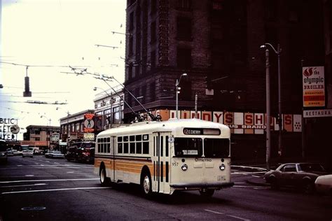 Seattle Metro Transit Twin Trolley Coach Built In 1940 Operating In 1973 Building Seattle Bus