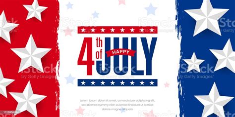 미국 7월 4일 레드 컬러와 블루 컬러 브러시 스트로크 그런지 빈티지 배경 3d 스타 프로모션 광고 배너 템플릿에 현대적인 컬러풀 한 글자 디자인 벡터 그림입니다 4에 대한