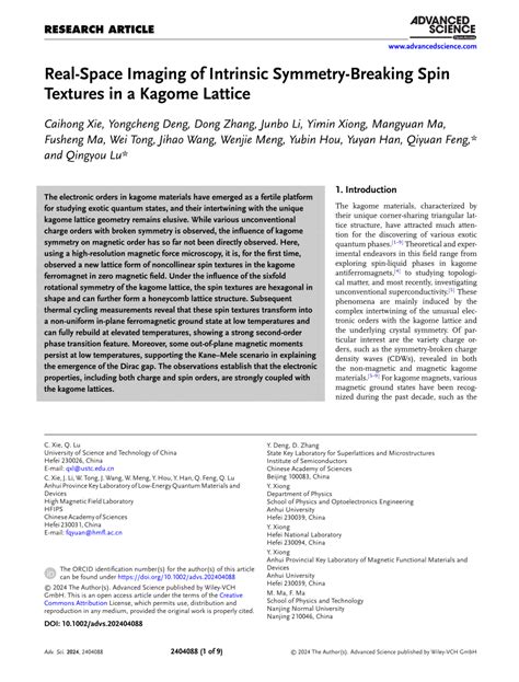 Pdf Real‐space Imaging Of Intrinsic Symmetry‐breaking Spin Textures In A Kagome Lattice