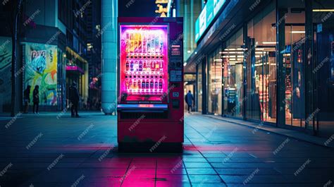 Premium Ai Image A Photo Of A Retro Vending Machine Urban Street Backdrop