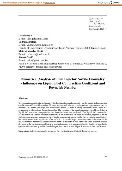 Pdf Numerical Analysis Of Fuel Injector Nozzle Geometry Influence