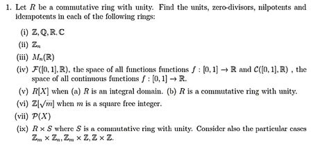 Solved 1 Let R Be A Commutative Ring With Unity Find The