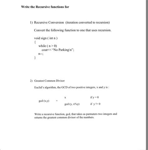 Solved Write The Recursive Functions For Recursive