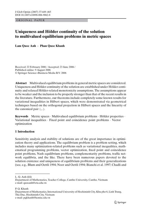 Pdf Uniqueness And Hölder Continuity Of The Solution To Multivalued