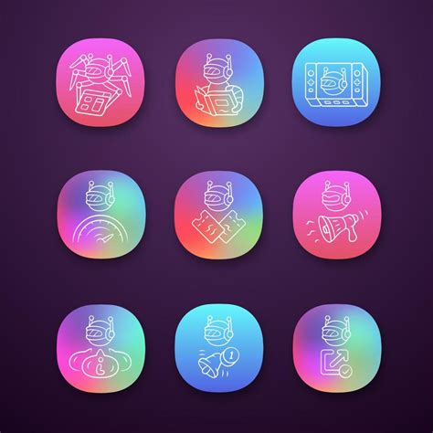 Web Robots App Icons Set Crawler Text Reading Propaganda Bot Proactive Optimizer Robot
