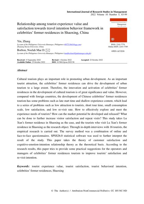 Pdf Relationship Among Tourist Experience Value And Satisfaction