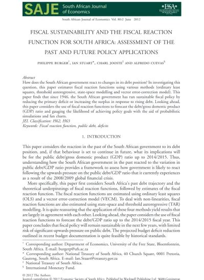 Fiscal Sustainability And The Fiscal Reaction Function For South Africa