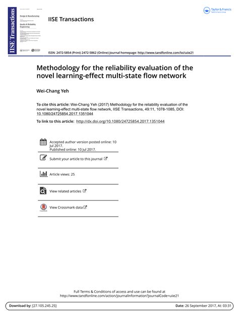 Pdf Methodology For The Reliability Evaluation Of The Novel Learning Effect Multi State Flow