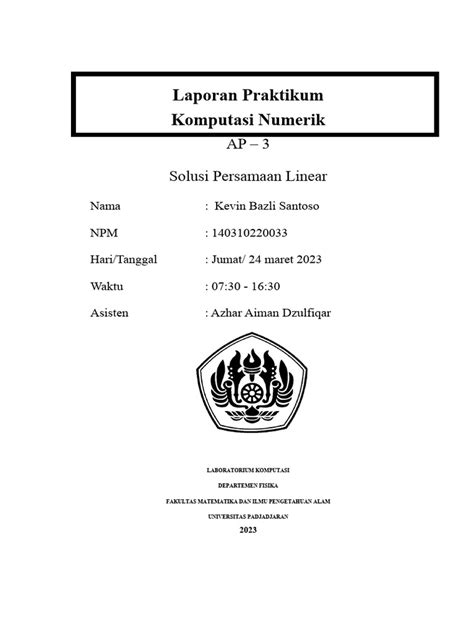 Laporan Praktikum Komputasi Numerik P3 33 Kevin Bazli Santoso Pdf