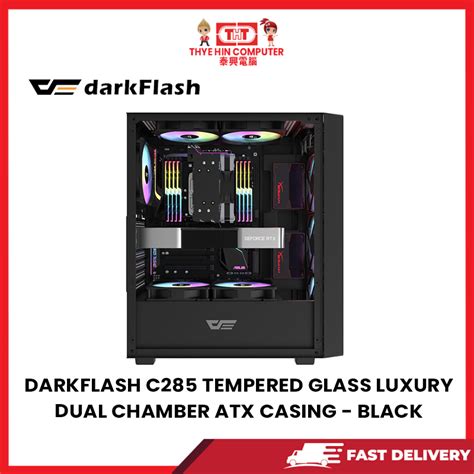 Darkflash C285 Tempered Glass Luxury Dual Chamber Atx Casing Black [sbn No Nilai No Melaka No