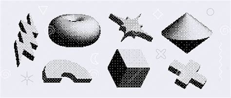 bitmap textured shapes set dither halftone geometric objects