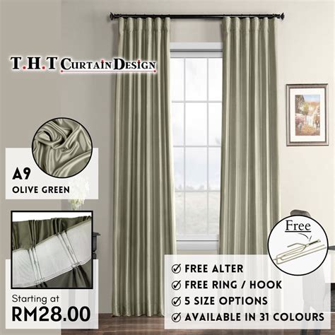 A9 Ready Made Curtain Siap Jahit Langsir Rumah Langsir Raya Kain Tebal Curtain Free Hook