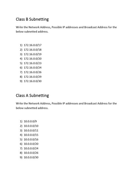 2 Subnetting Class A And Class B Address Pdf