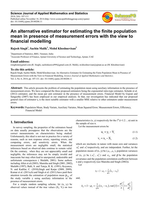 Pdf An Alternative Estimator For Estimating The Finite Population Mean In Presence Of