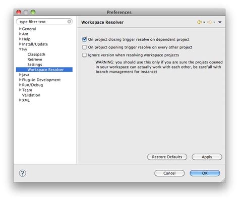 Eclipse Global Preferences Apache Ivyde™