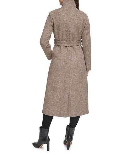 Kenneth Cole Belted Wool Blend Trench Coat In Natural Lyst