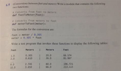 Solved Conversions Between Feet And Meters Write A Chegg
