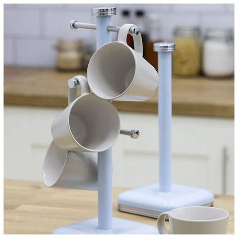 Swan Retro 6 Cup Mug Tree Weighted Base Polished Metal Blue Buysbest