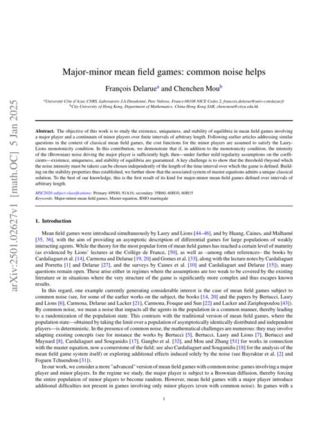 Pdf Major Minor Mean Field Games Common Noise Helps