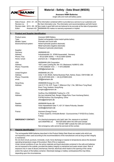 Material Safety Data Sheet Cell Pack Solutions