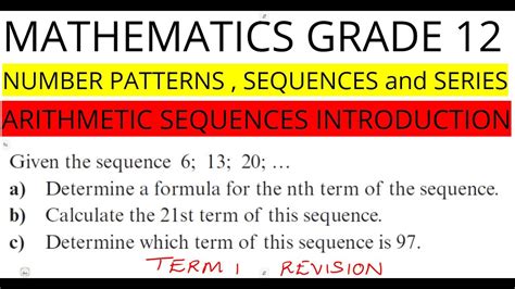 mathematics grade 12 number patterns sequences arithmetic sequences