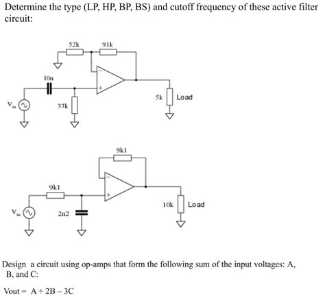 solved determine the type lp hp bp bs and cutoff