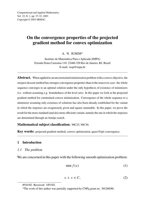 Pdf On The Convergence Properties Of The Projected Gradient Method