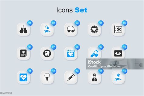 남성 의사 충치와 치아 의료 처방전 심박수 병원 간 의료 적목 현상 폐 및 의사 약속 아이콘을 설정합니다 벡터 1위에 대한 스톡 벡터 아트 및 기타 이미지 Istock