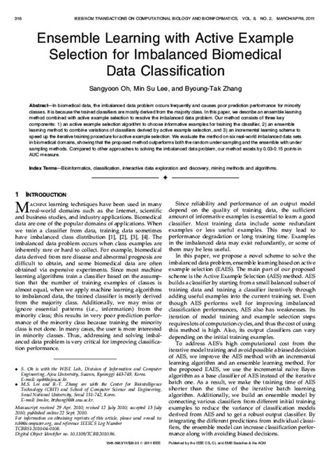 Pdf Ensemble Learning With Active Example Selection For Imbalanced Biomedical Data Classification
