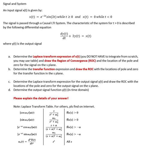 solved signal and system an input signal x t is given by