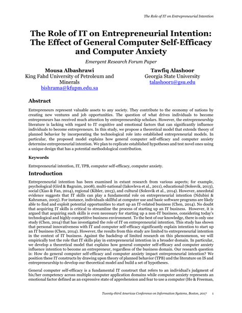 pdf the role of it on entrepreneurial intention the effect of