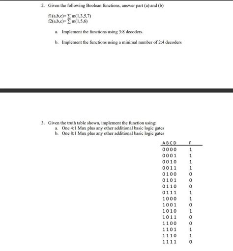 solved 2 given the following boolean functions answer part