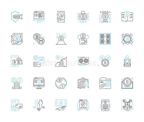 Virtual Cash Linear Icons Set Cryptocurrency Blockchain Digital Decentralized Cashless