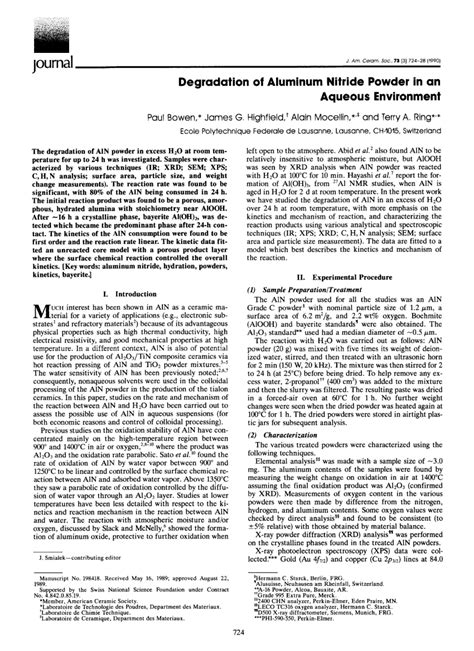 Pdf Degradation Of Aluminum Nitride Powder In An Aqueous Environment