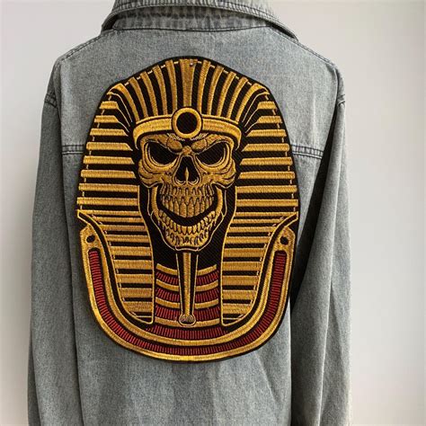 Gold Embroidered Egyptian Pharaoh Skull Patch Ancient Egypt Iron On
