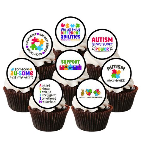 Autism Awareness Edible Cupcake Toppers Jigsaw Theme Cookie Cake