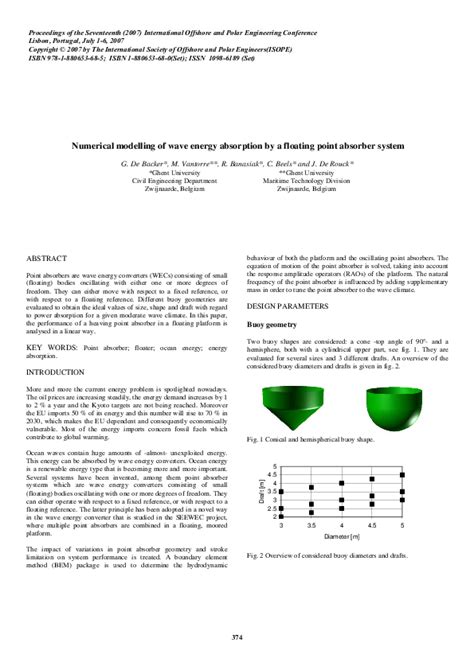 Pdf Numerical Modelling Of Wave Energy Absorption By A Floating Point