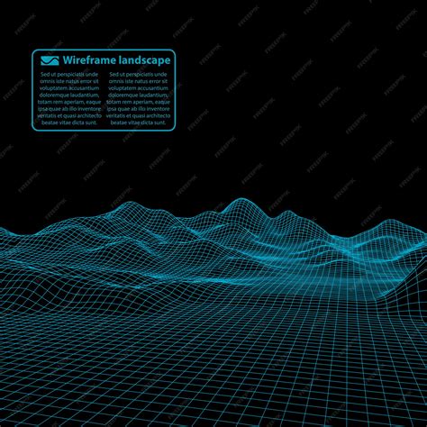 와이어 프레임 풍경 와이어 와이어 프레임 지형 다각형 조경 디자인 3d 풍경 프리미엄 벡터