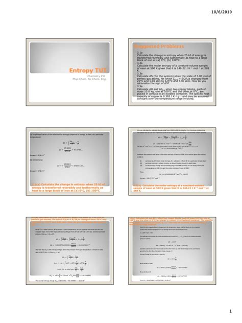 Entropy Tutorial Solutions Pdf Entropy Mole Unit
